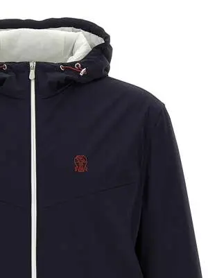 Brunello Cucinelli Windproof Down Jacket With Hood - Blue