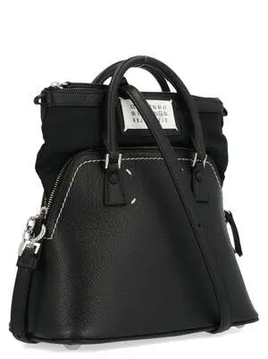 MAISON MARGIELA 5ac Mini Leather And Canvas Handbag - Black