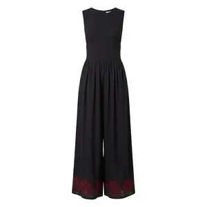 RAFFYA Vanessa Wide Leg Embroidered Jumpsuit - Black
