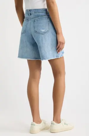 TRACTR Distressed High Waist Raw Hem Denim Shorts