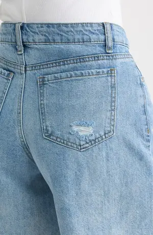 TRACTR Distressed High Waist Raw Hem Denim Shorts