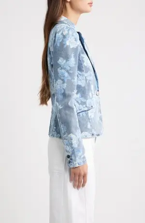 TRACTR Floral Puff Sleeve Denim Jacket