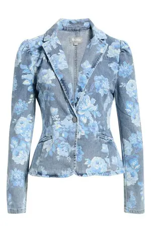 TRACTR Floral Puff Sleeve Denim Jacket