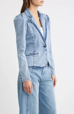 TRACTR Floral Puff Sleeve Denim Jacket
