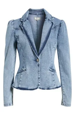 TRACTR Floral Puff Sleeve Denim Jacket