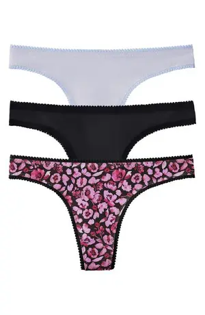ON GOSSAMER 3-pack Mesh Thongs - Cloud Blue/black/multi
