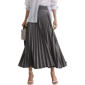REISS Seren Pleated Midi Skirt - Grey