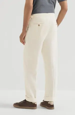 Brunello Cucinelli Garment-dyed Cotton Corduroy Trousers - White