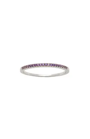 MADE BY MARY Prong-Set Emerald Cubic Zirconia Gold Vermeil Or Sterling Silver Stacking Band Ring Silver February