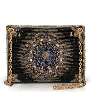 MARY FRANCES ACCESSORIES Hand-beaded Zodiac Wheel Crossbody Handbag - Black