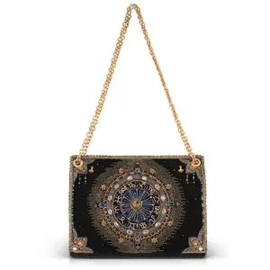 MARY FRANCES ACCESSORIES Hand-beaded Zodiac Wheel Crossbody Handbag