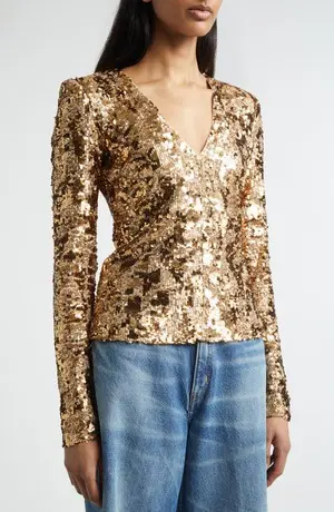 St. John Megan Stretch Sequin Top