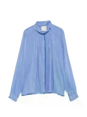 FORTE_FORTE Pleated High-neck Shirt - Blue