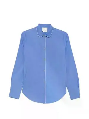 FORTE_FORTE Piped-trim Long-sleeve Shirt - Blue