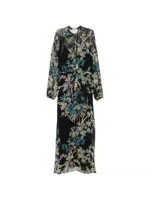 FORTE_FORTE Floral-print Tie-neck Dress - Black