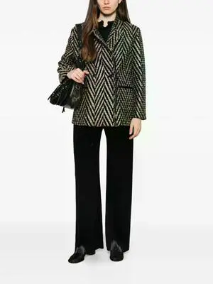 FORTE_FORTE Chevron-pattern Double-breasted Coat - Black