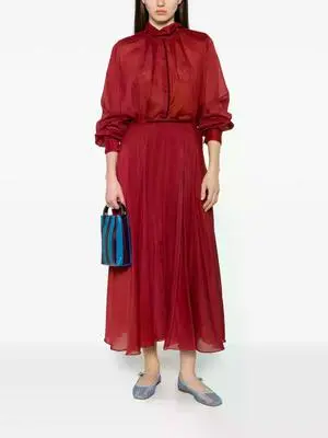 FORTE_FORTE High-neck Pleated Blouse - Blue