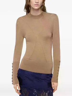 Rabanne Button-cuff Long-sleeve T-shirt - Brown