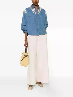 FORTE_FORTE Embroidered-yoke Denim Shirt