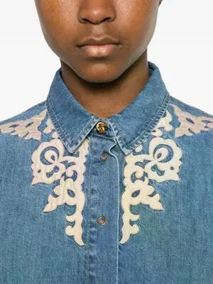 FORTE_FORTE Embroidered-yoke Denim Shirt