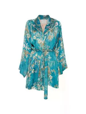 FORTE_FORTE Floral-print Belted Jacket - Blue