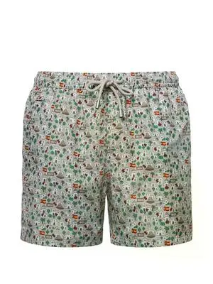 MC2 SAINT BARTH Ibiza-print Drawstring Swim Shorts - Neutrals