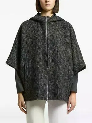 Peserico Hooded Bouclé-knit Cape - Grey