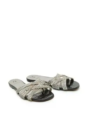 GINA Croc-embossed Crystal-embellished Flat Sandals