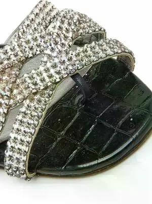 GINA Croc-embossed Crystal-embellished Flat Sandals