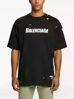 Balenciaga Distressed Logo-print T-shirt - Black