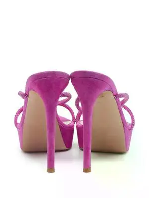 GIANVITO ROSSI Suede Crystal Embellished Platform Stiletto Sandals - Pink