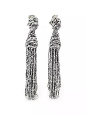 Oscar De La Renta Beaded Tassel Earrings - Silver