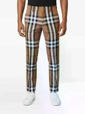 Burberry Check Print Slim-fit Wool Trousers - Brown