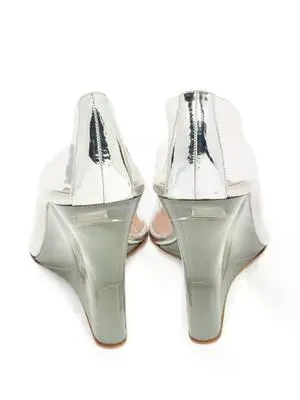 Amina Muaddi Transparent Patent Leather Wedge Pumps - White