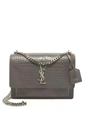 Saint Laurent 2017 Medium Sunset Croc-embossed Shoulder Bag - Grey