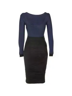 Herve Leger Ruched Knit Midi Dress
