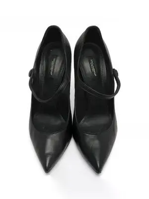 Dolce & Gabbana Leather Baroque Logo Heel Mary Jane Pumps