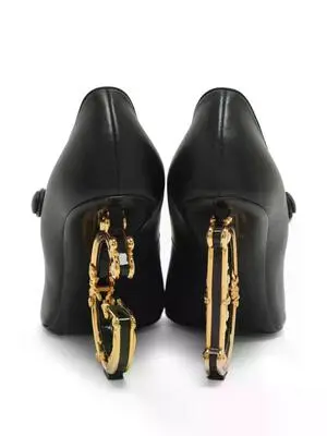 Dolce & Gabbana Leather Baroque Logo Heel Mary Jane Pumps