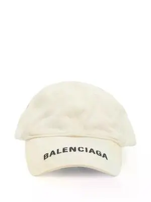 Balenciaga Logo-embroidered Distressed Baseball Cap - Neutrals