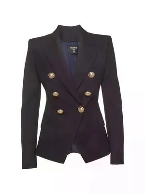 Balmain Double-breasted Gabardine Blazer - Blue