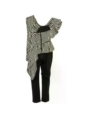 SELF-PORTRAIT Asymmetrical Striped Jumpsuit - Black