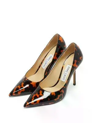 JIMMY CHOO Tortoiseshell Print Patent Leather Pointed Toe Stiletto Pumps - Black