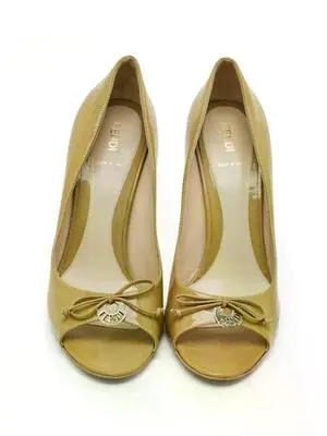 Fendi Patent Leather Logo Bow Detail Peep-toe Pumps