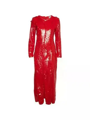 GANNI Long-sleeves Maxi Dress - Red