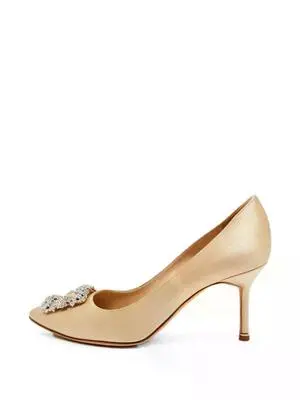 Manolo Blahnik Hangisi Crystal-buckle Heeled Pumps - Neutrals