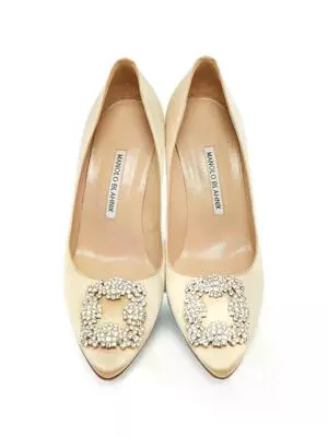 Manolo Blahnik Hangisi Crystal-buckle Heeled Pumps - Neutrals