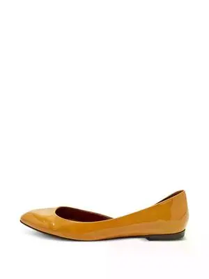 Bottega Veneta Patent Leather Pointed Toe Ballet Flats - Brown