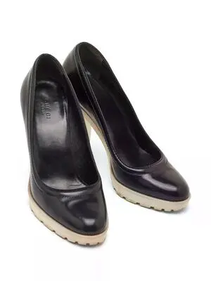 Gucci Leather Round-toe Platform Block Heel Pumps