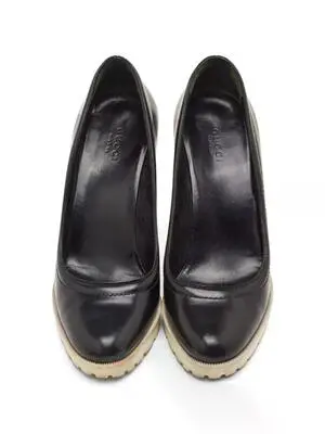 Gucci Leather Round-toe Platform Block Heel Pumps