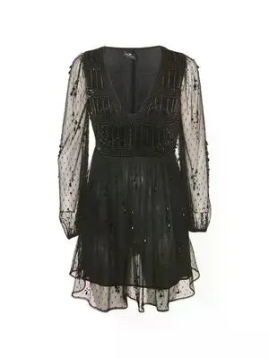 Elisabetta Franchi Bead-embellished Tulle Mini Dress - Black